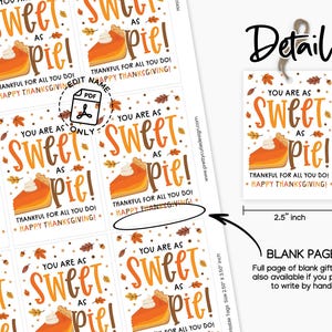Thanksgiving Gift Tags Printable: Sweet as Pie Tags for Coworker ...