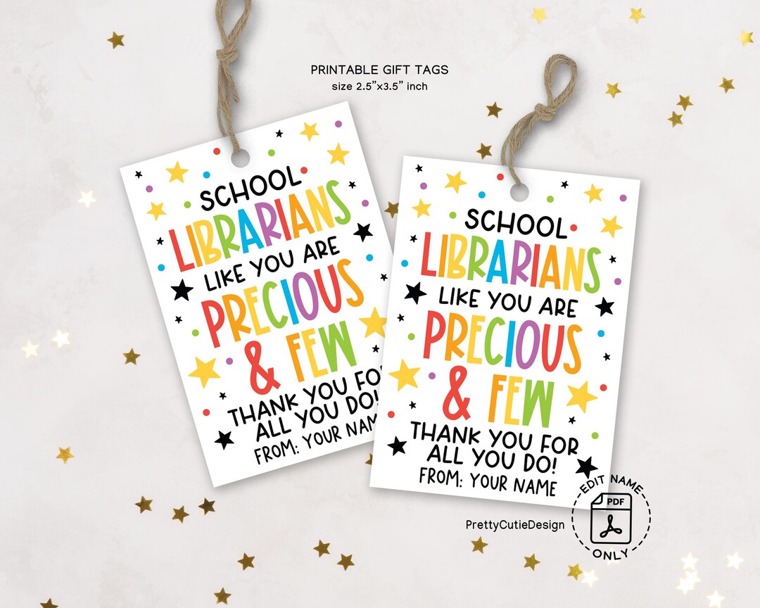 Printable School Librarian Appreciation Tags, Thank You Gift Tags for ...