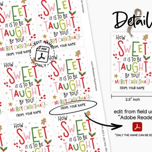 Teacher Christmas Gift Tags Printable, How Sweet to Be Taught ...