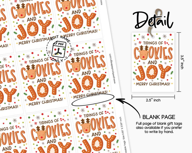 Christmas Gift Tags, Cookies and Joy Printables, Holiday Treat Labels ...