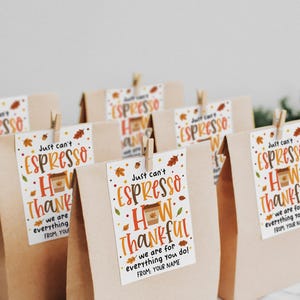 Thanksgiving Gift Tags Printable, Thankful Espresso Coffee Thank You ...