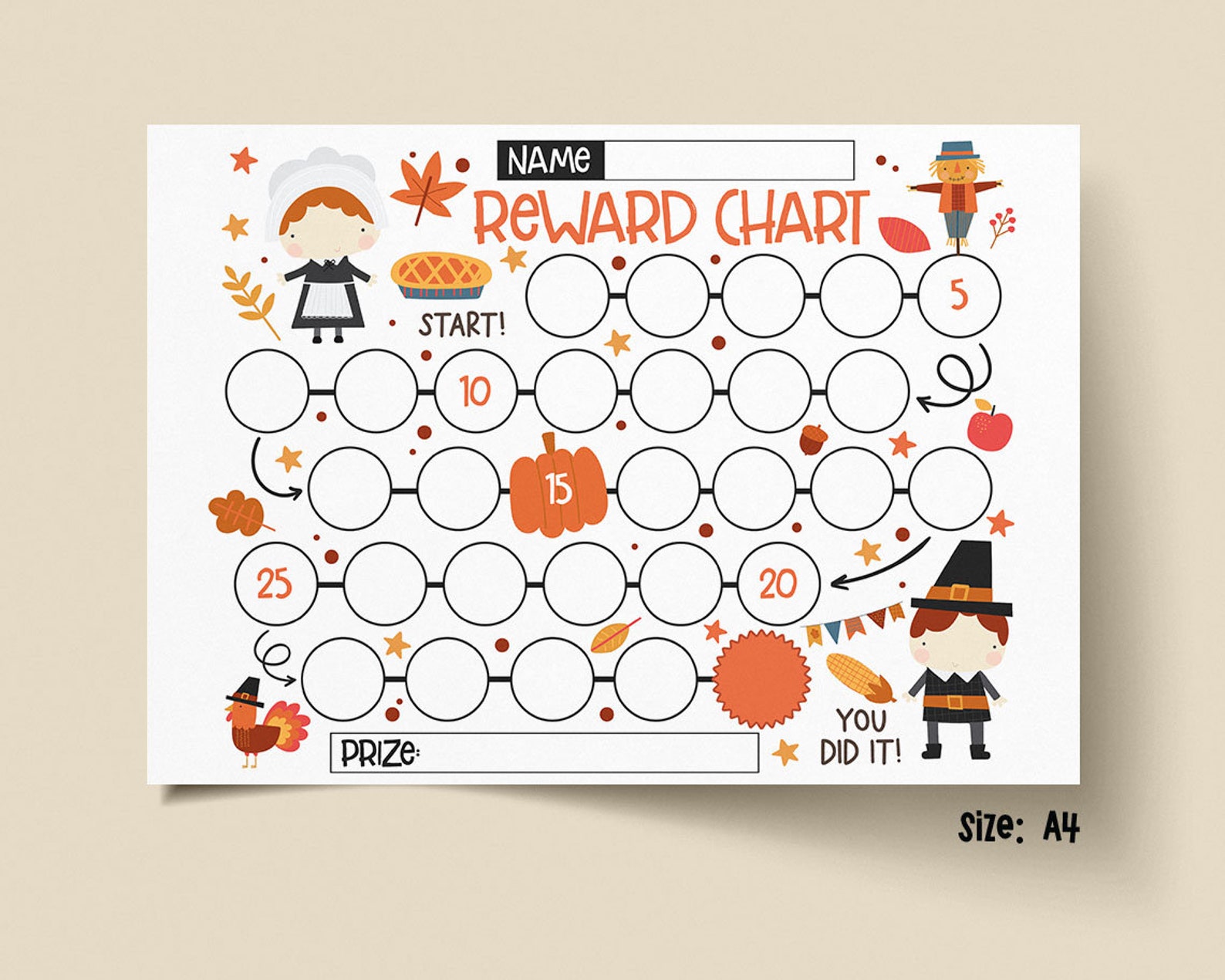 Thanksgiving Reward Chart for Kids Simple Kids Reward Chart | Etsy