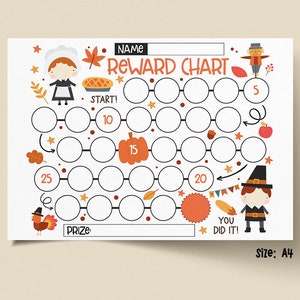 Thanksgiving Reward Chart for Kids, Simple Kids Reward Chart, Harvest ...