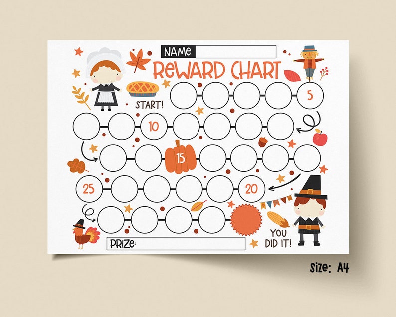 Thanksgiving Reward Chart for Kids Simple Kids Reward Chart - Etsy