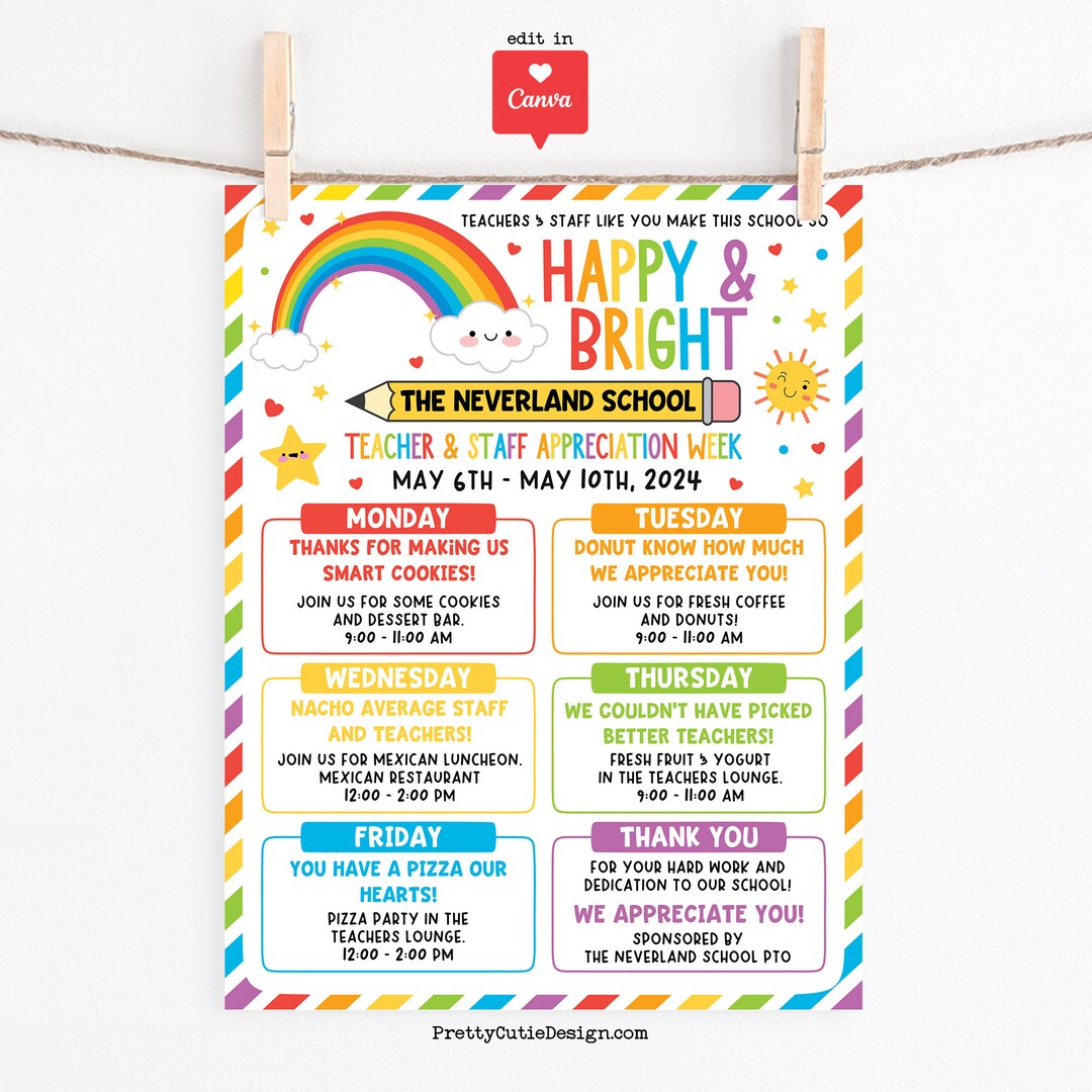 Teacher Appreciation Week Itinerary Flyer: Editable School Staff ...