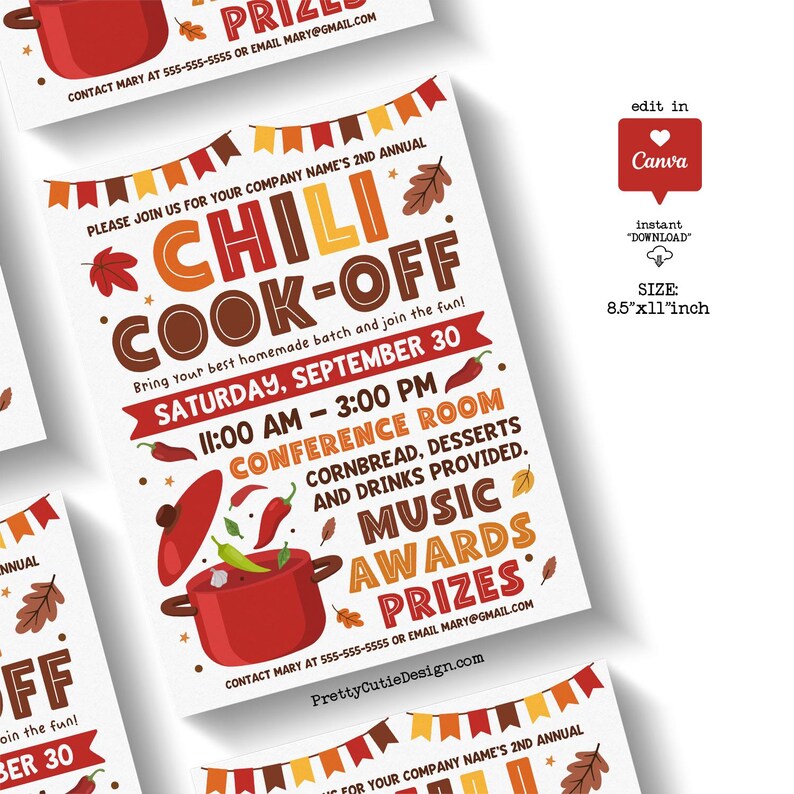 Fall Chili Cook off Flyer Canva Template: Editable Company Event Poster ...