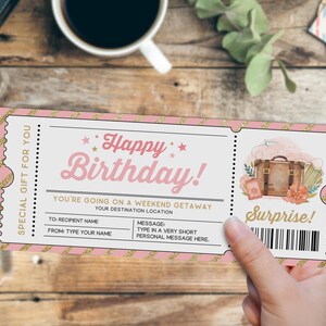 Weekend Getaway Gift Certificate Editable Template, Birthday Surprise ...