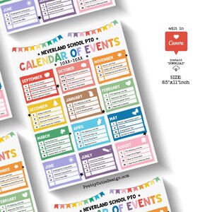 Editable School Calendar Template: PTO PTA Events Planner (canva ...