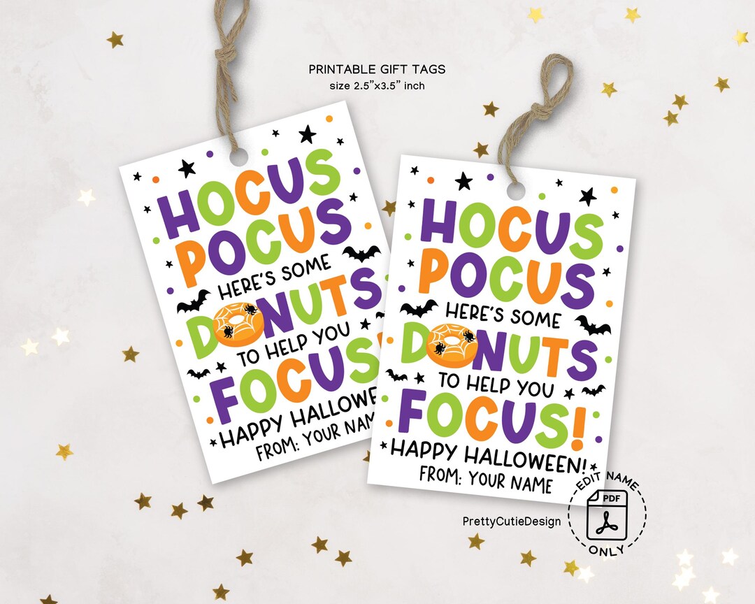 Printable Hocus Pocus Donut Gift Tags for Halloween, Classroom Treat ...