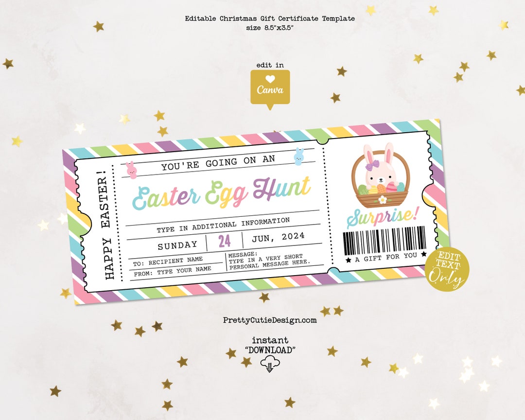 Easter Egg Hunt Certificate Template, Egg Hunt Gift Voucher Editable ...