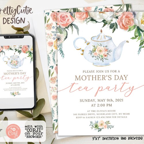 Mother's Day Tea Party Invitation Editable Mother's - Etsy