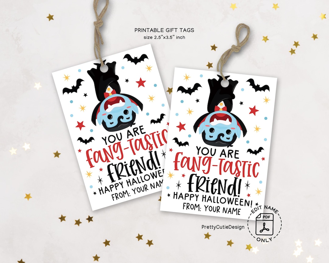 Halloween Gift Tags Printable, Fang-tastic Halloween Tags, Vampire Kids ...