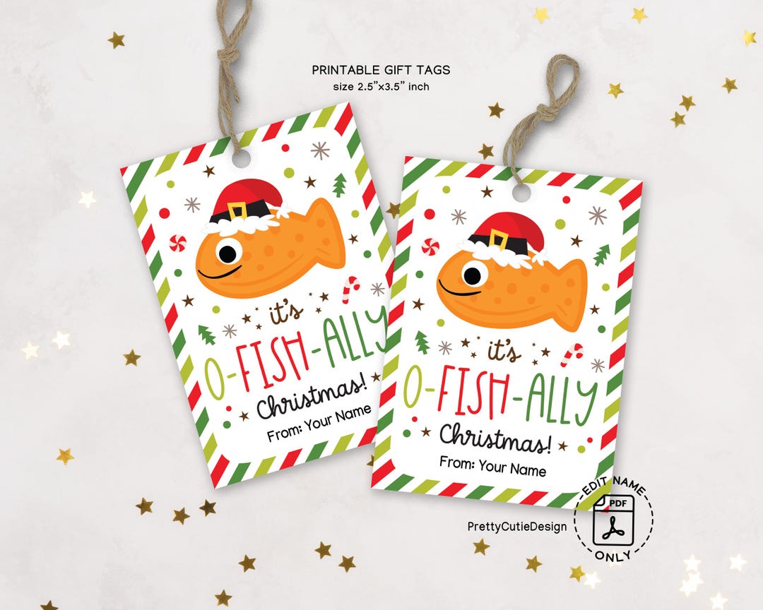 Printable Christmas Fish Cracker Gift Tags, It's O-fish-ally Christmas ...