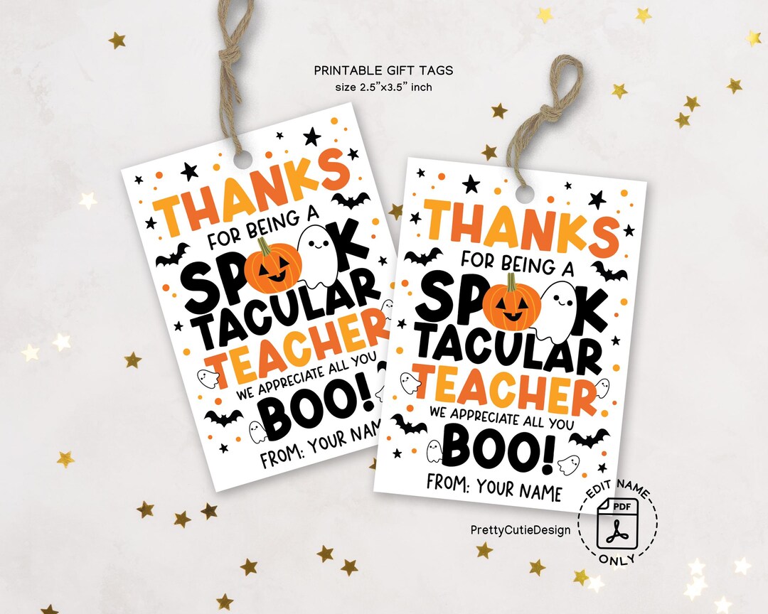 Spooktacular Teacher Halloween Gift Tags, Printable Gift Bag Tags for ...