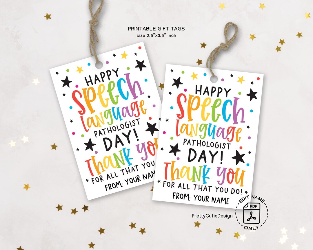 Speech Language Pathologist Day Gift Tag Printable, Rainbow SLP ...