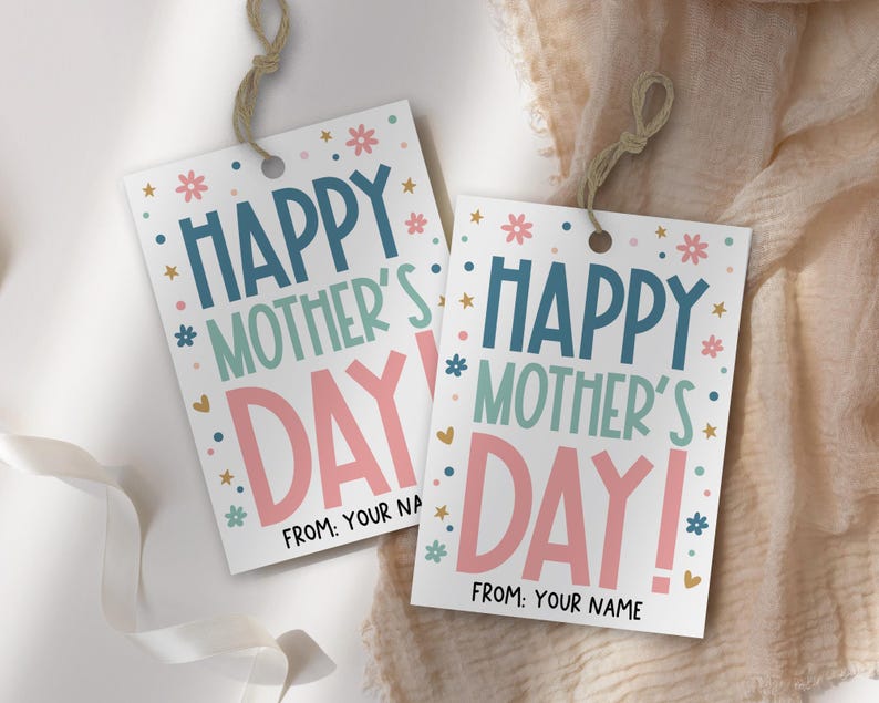 Happy Mother’s Day Gift Tag Printable, Cute Pastel Floral Tag for Mom ...