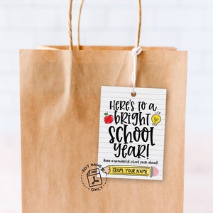 Back to School Gift Tags, Here's to a Bright School Year, First Day of ...