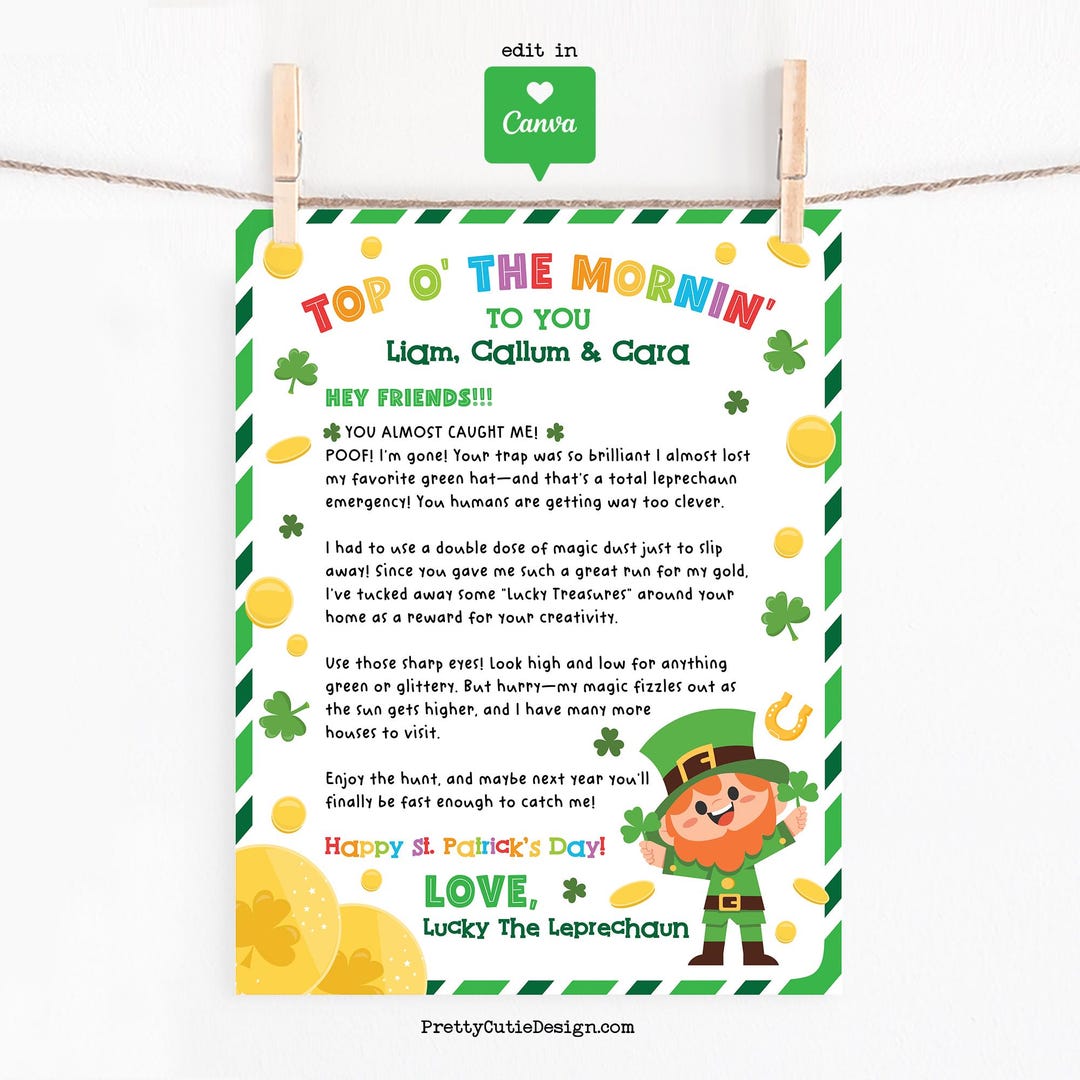 St Patrick's Day Leprechaun Letter Printable, Trap Note for Kids ...