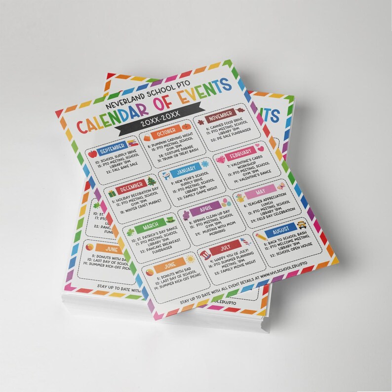 School Calendar Template: PTO PTA Events Planner, Editable Canva Design ...