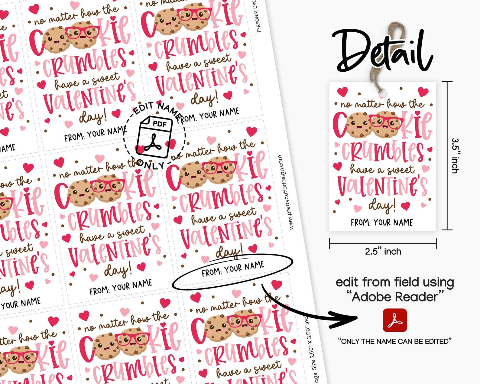 Cookie Valentine Gift Tag Printable, Sweet Classroom Treat Bag Label ...