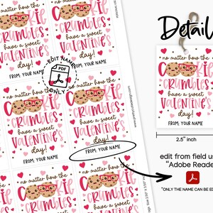 Cookie Valentine Gift Tag Printable, Sweet Classroom Treat Bag Label ...