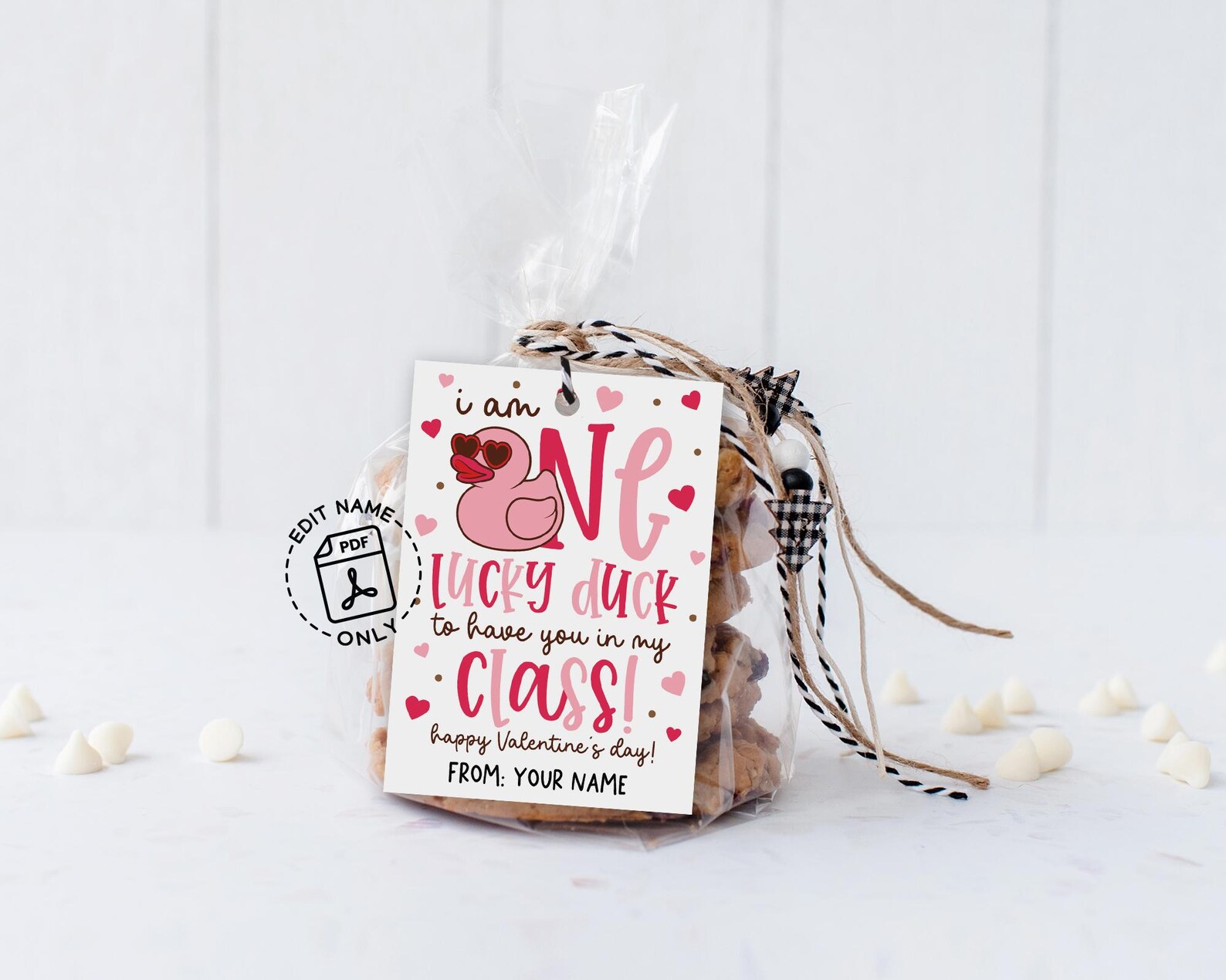 Valentine Rubber Duck Gift Tag Printable, Lucky Duck, Classroom Favor ...