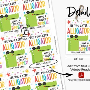 Alligator Summer Gift Tags: Last Day of School Printable (PDF) - Etsy