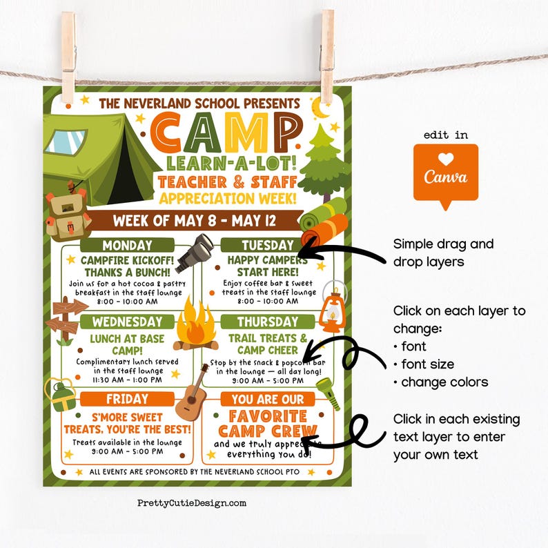 Teacher Appreciation Week Flyer Template, Camp Theme Staff Poster, PTO ...