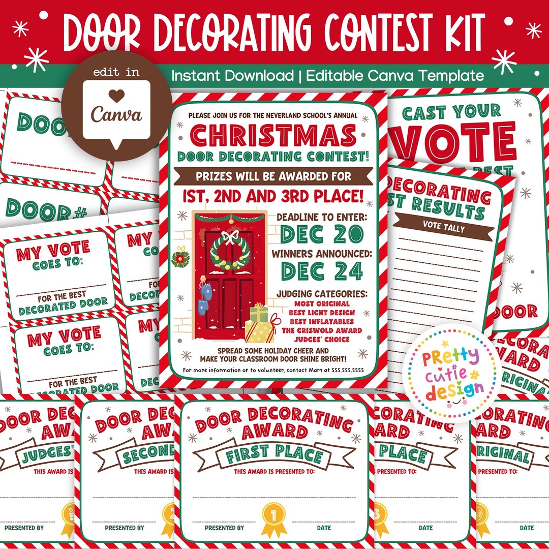 Christmas Door Decorating Contest Kit, Canva Template, Classroom Voting ...