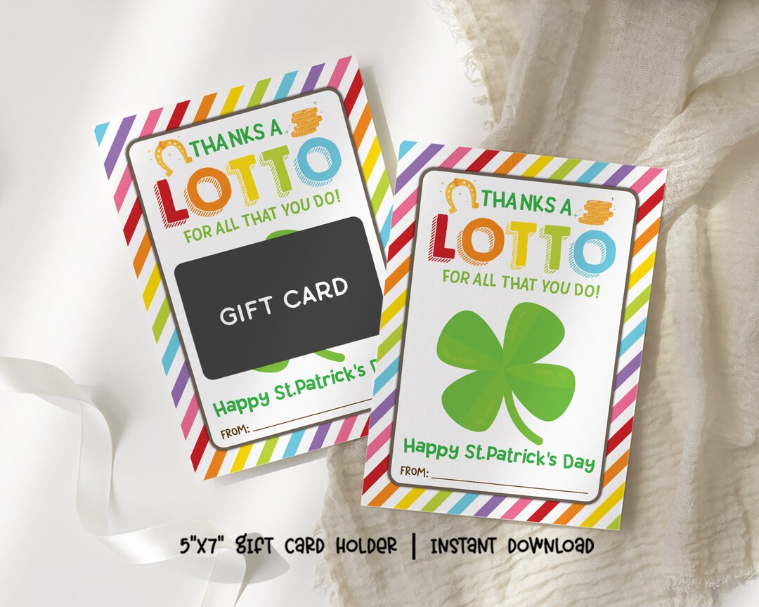 Thanks A Lotto St Patricks Day Gift Card Holder, Teacher Thank You ...