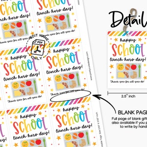 School Lunch Hero Day Gift Tag Printable, School Lunch Lady Tag, School ...