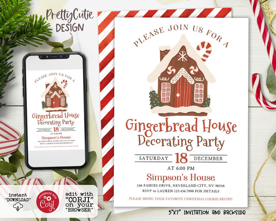 Gingerbread House Decorating Party Invitation Holiday - Etsy