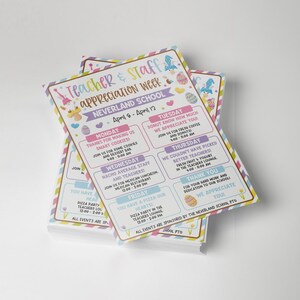 Editable Eater Teacher and Staff Appreciation Week Itinerary Flyer ...