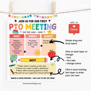 Editable PTO Meeting Flyer Template: Back to School PTA Invitation ...