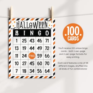 Halloween Bingo Game Printable: 100 Unique Cards (instant Download) - Etsy