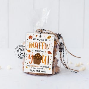 Thanksgiving Gift Tags Printable, Fall Muffin Gift Tags, Teacher Staff ...