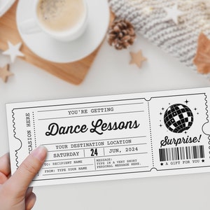 Surprise Ticket Dance Lessons Gift Certificate Template Editable, Dance ...