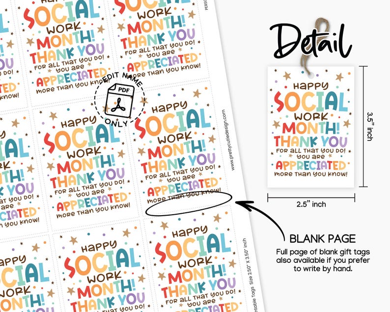 Social Work Month Gift Tag Printable, Social Workers Thank You Tag ...