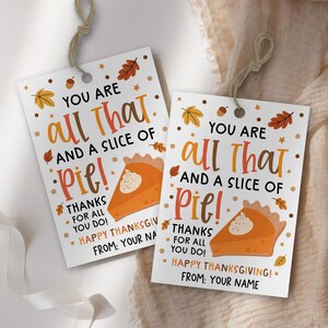 Thanksgiving Gift Tags, Grateful for You Pumpkin Pie Treat Bag Tags ...
