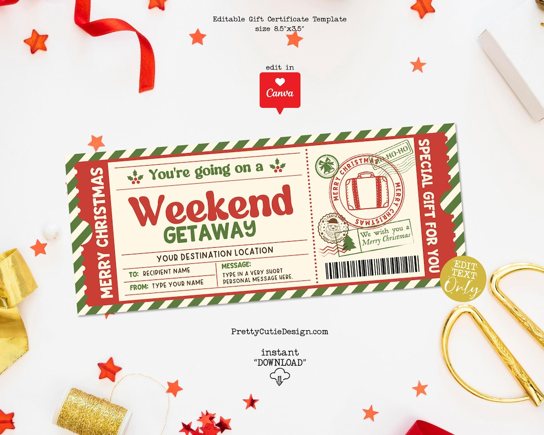 Weekend Getaway Ticket, Surprise Trip Reveal Voucher, Printable Travel ...