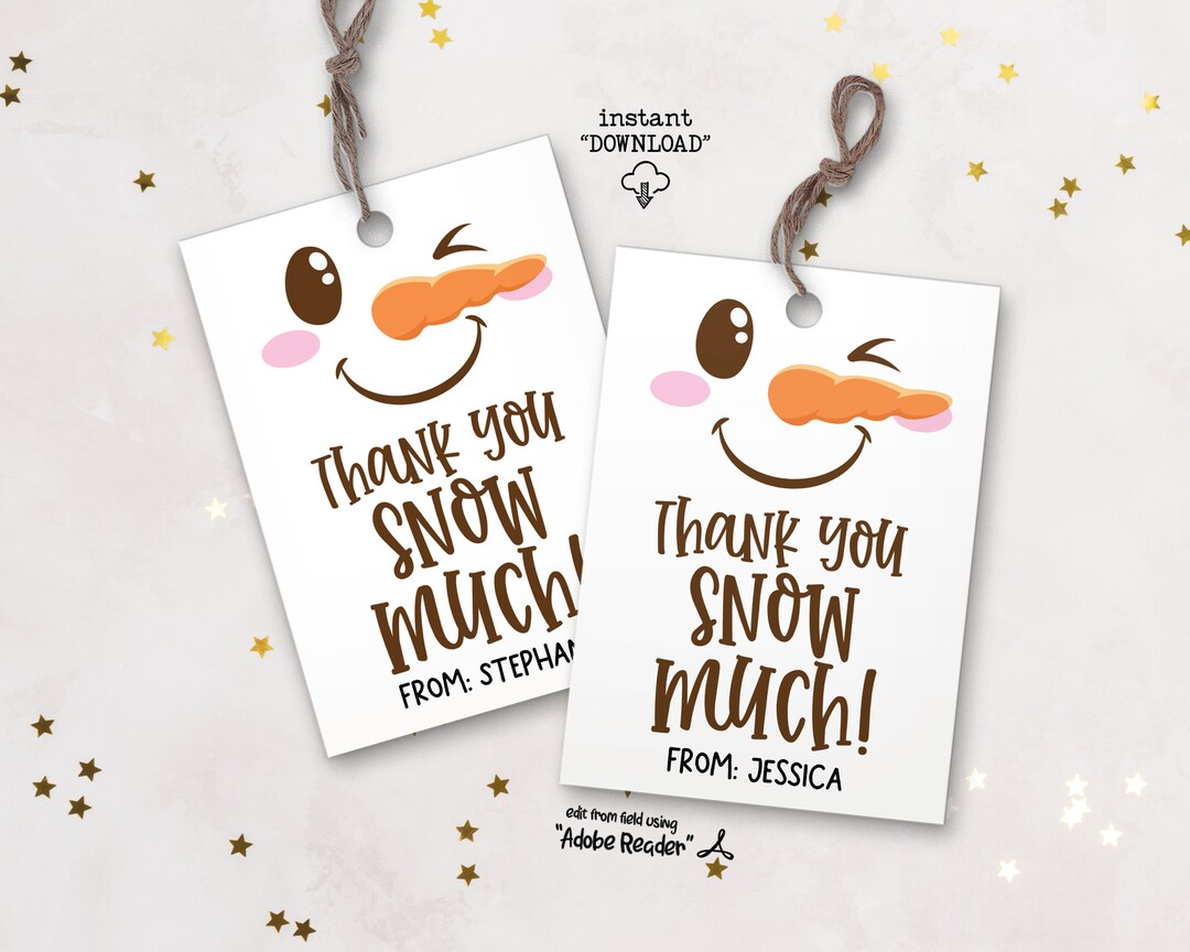 Thank You Snow Much Gift Tag, Snowman Cookie Tag Thank You, Winter ...