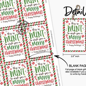 Christmas Candy Gift Tag Printable, Mint to Wish You a Merry Christmas ...