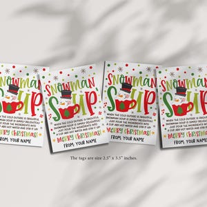 Snowman Soup Gift Tag Printable, Hot Cocoa Christmas Favor Tag, Holiday ...