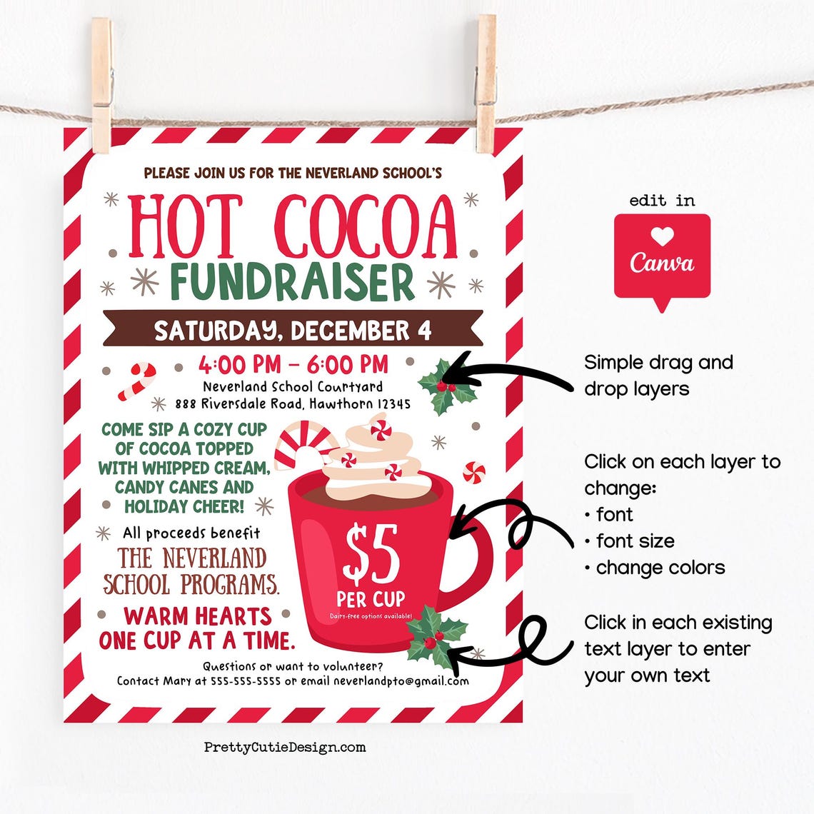 Hot Cocoa Fundraiser Flyer, Canva Template, School Holiday Event Poster ...