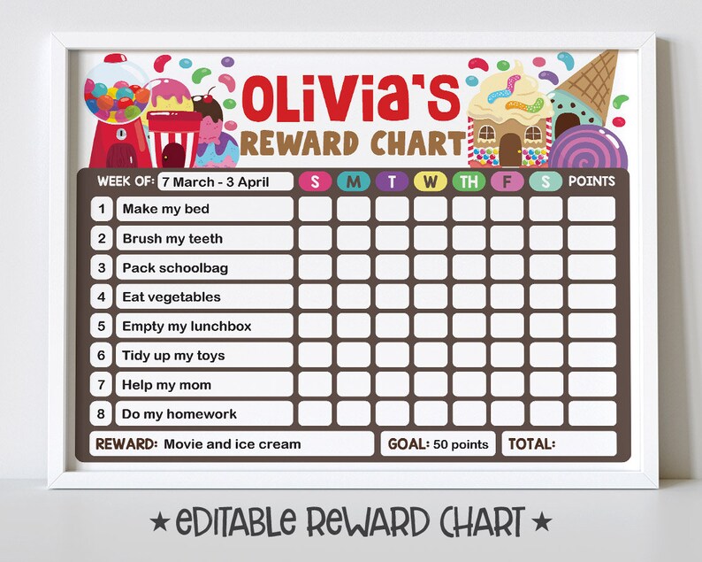 Ice Cream Candy Reward Chart for Kids Simple Kids Editable | Etsy