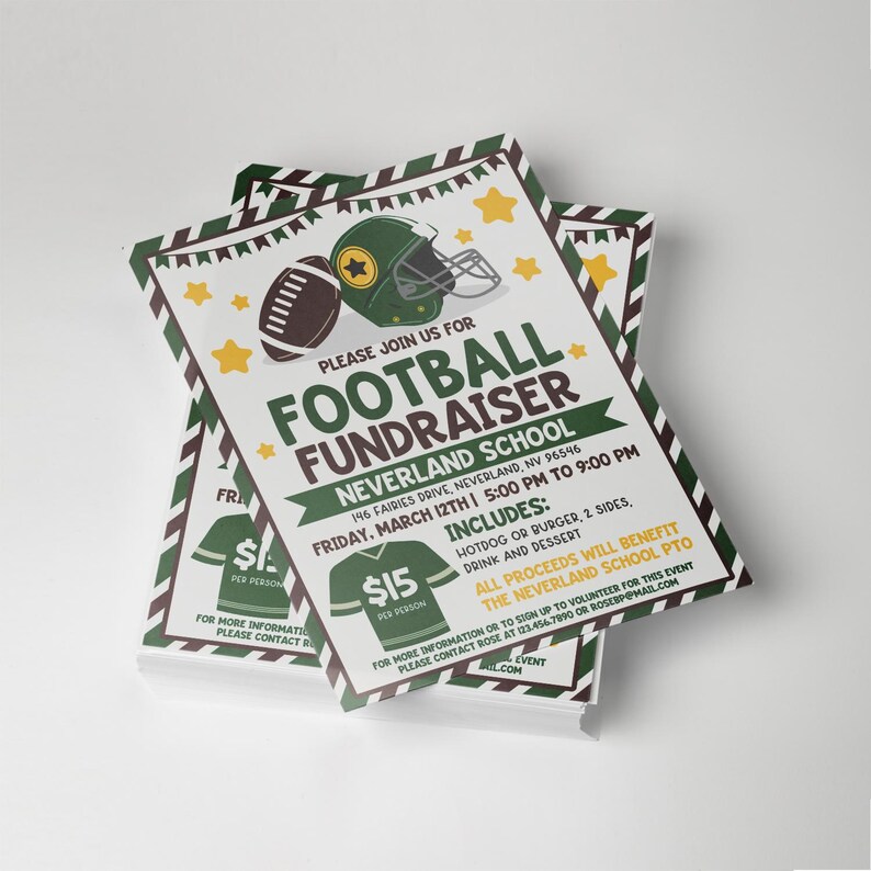 Football Fundraiser Flyer & Ticket Template: School Event, PTO PTA ...