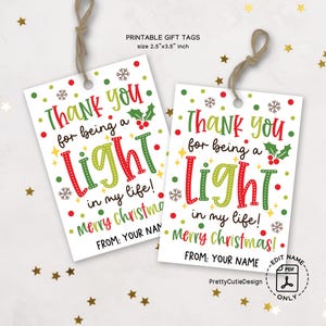 Christmas Candle Gift Tag Printable, Thank You for Being Light in My ...