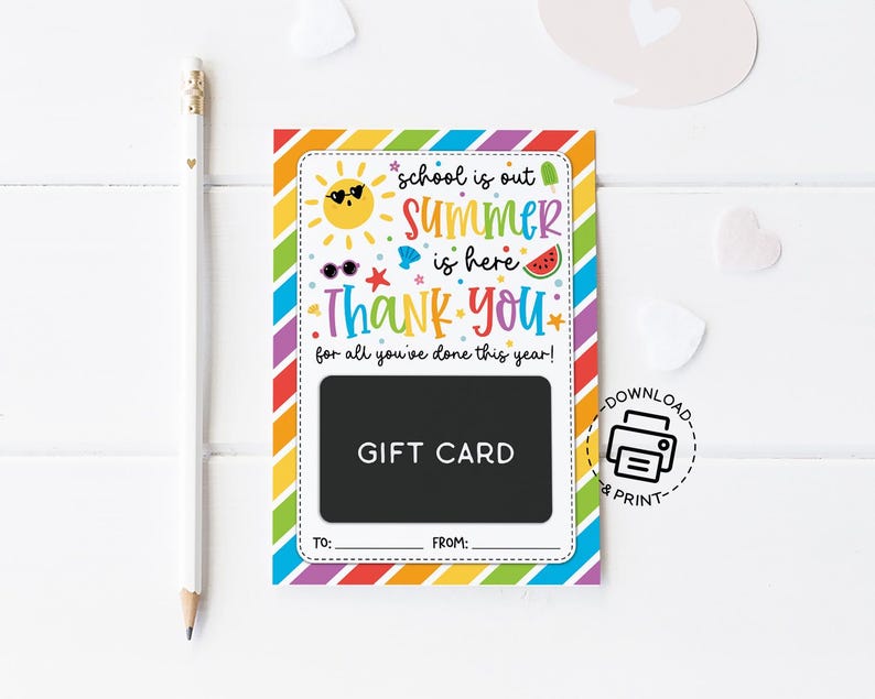 Last Day of School Gift Card Holder, Summer Thank You (printable) - Etsy