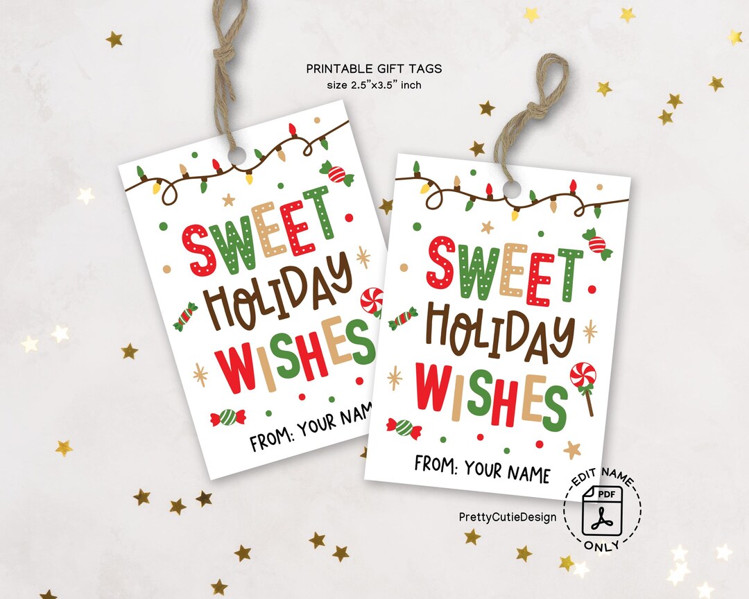 Christmas Sweet Treat Tags Printable: Holiday Wishes Candy Cane Labels ...