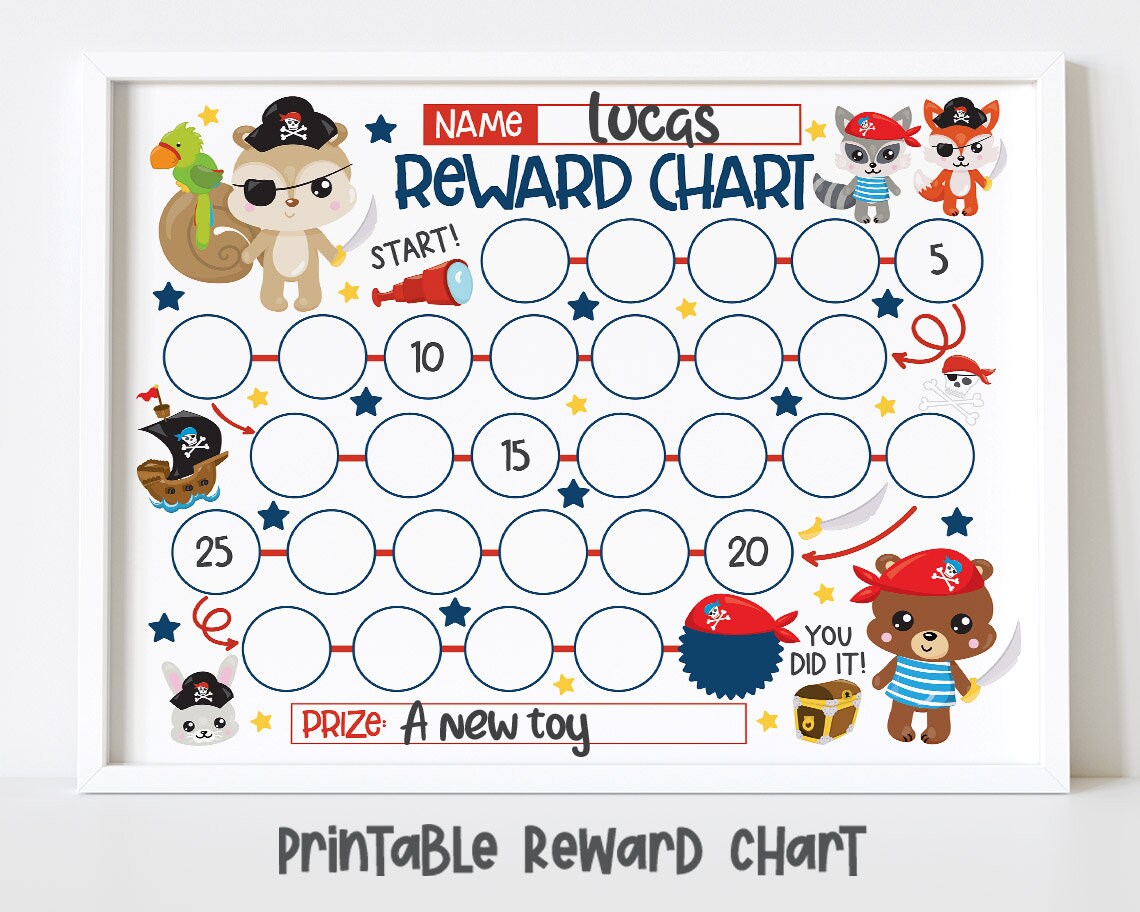 Pirates Animals Reward Chart for Kids Simple Kids Reward | Etsy